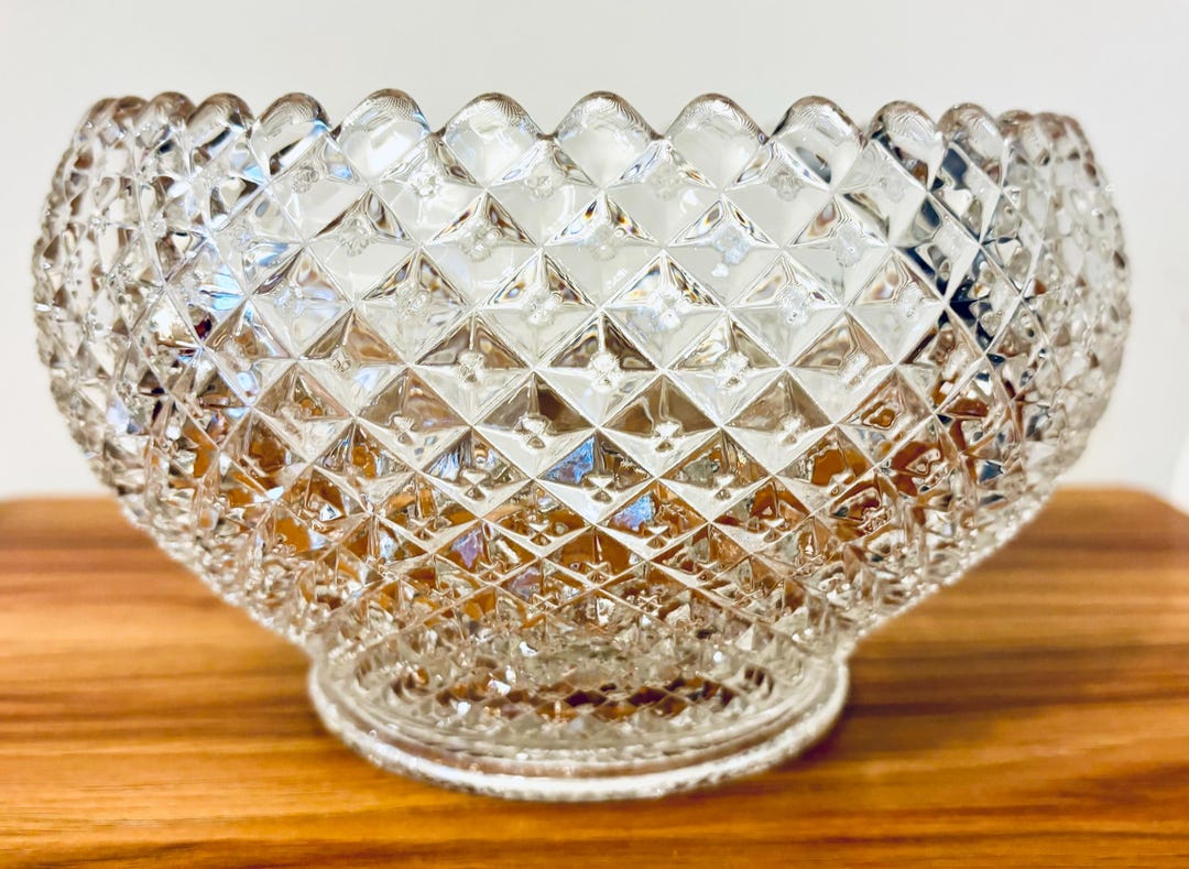 Vintage UV Reactive Diamond Point Glass Bowl, Depression Era Pressed ...