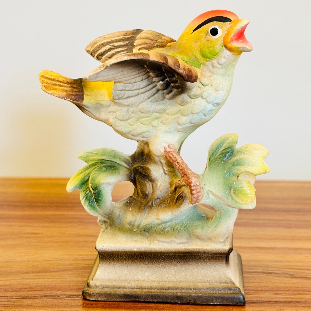 Antique Yellow Bird Figurine on Pedestal Unique Handpainted Porcelain ...