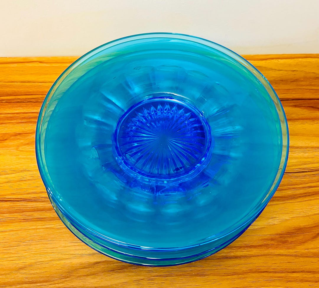 Vintage Starburst Turquoise Pedestal Plates Set of 4, Retro Glass ...