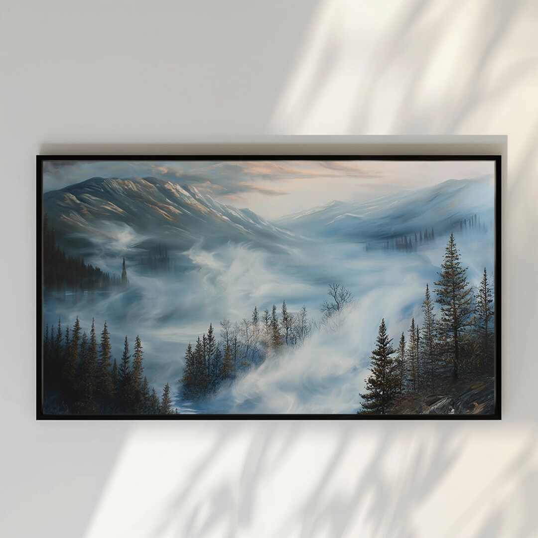 Northern Wind Minimalist Art Vintage Landscape Painting Woods Forest ...