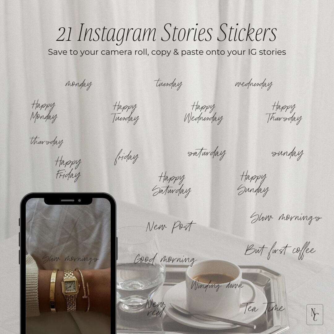 22 Minimal Instagram Story Stickers Everyday Cursive Black Text PNG ...