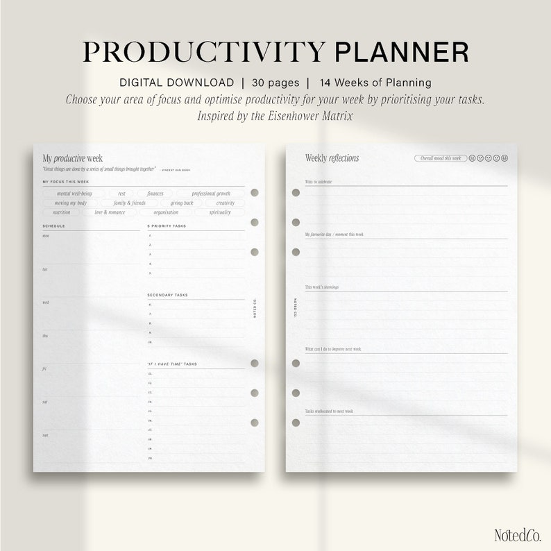 Printable A5 Productivity Planner Inserts for Weekly Planning Inserts ...