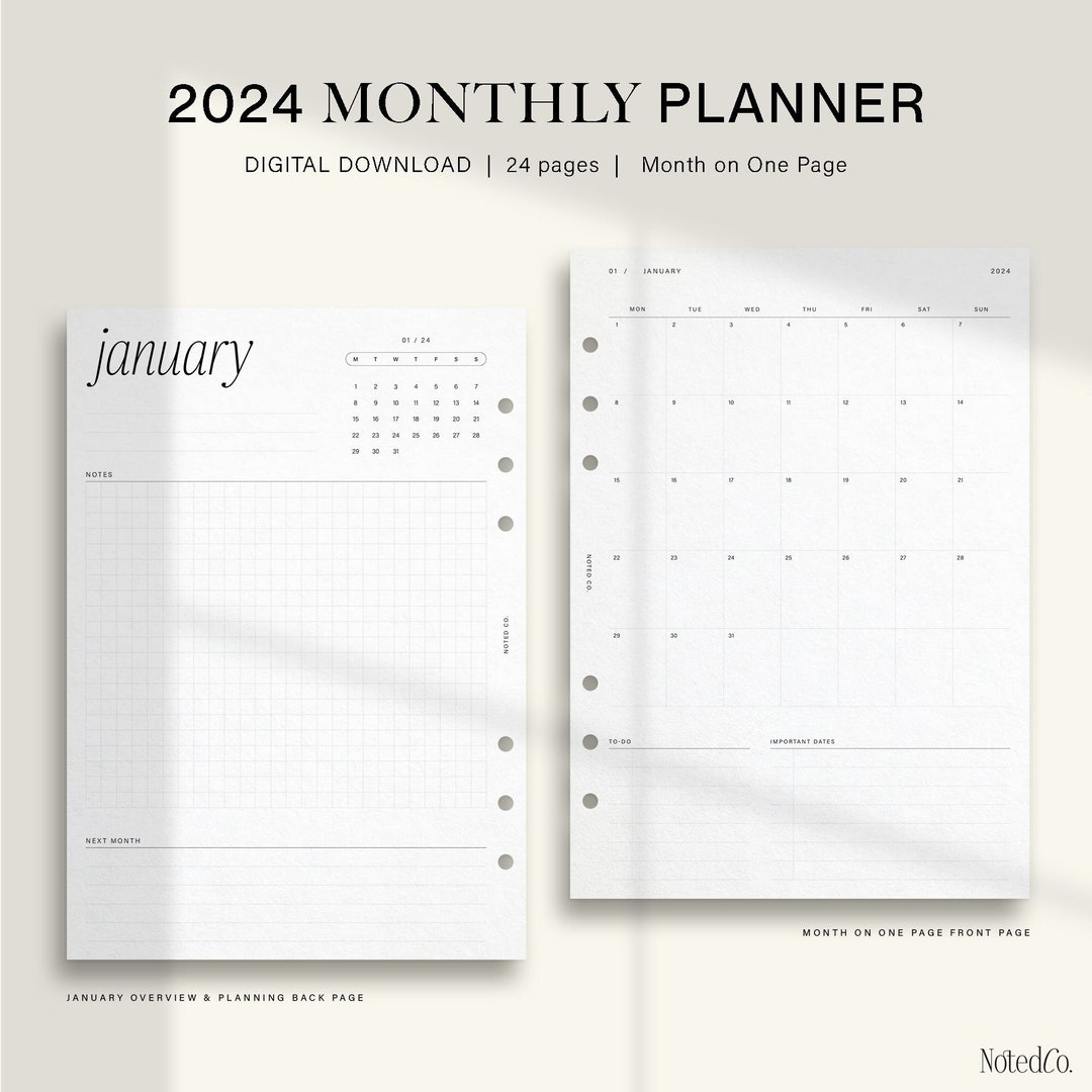 2024 Monthly Calendar Printable A5 Planner Inserts for Monthly Planning ...