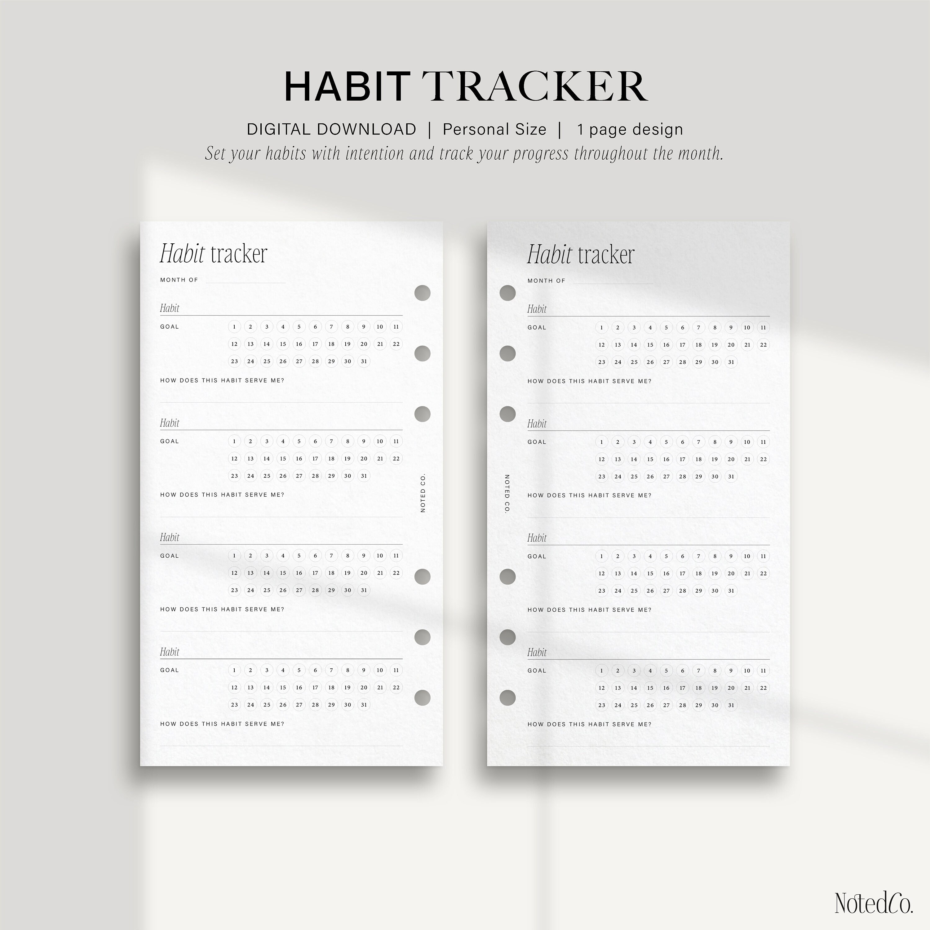 Habit Tracker Printable Personal Planner Inserts Filofax Personal Habit ...