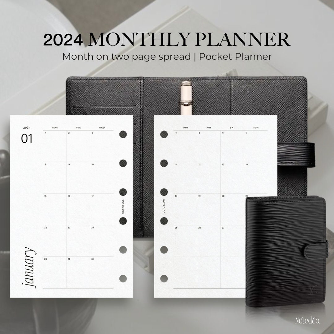 2024 Monthly Calendar Printable for Pocket Planners Dated Inserts for ...