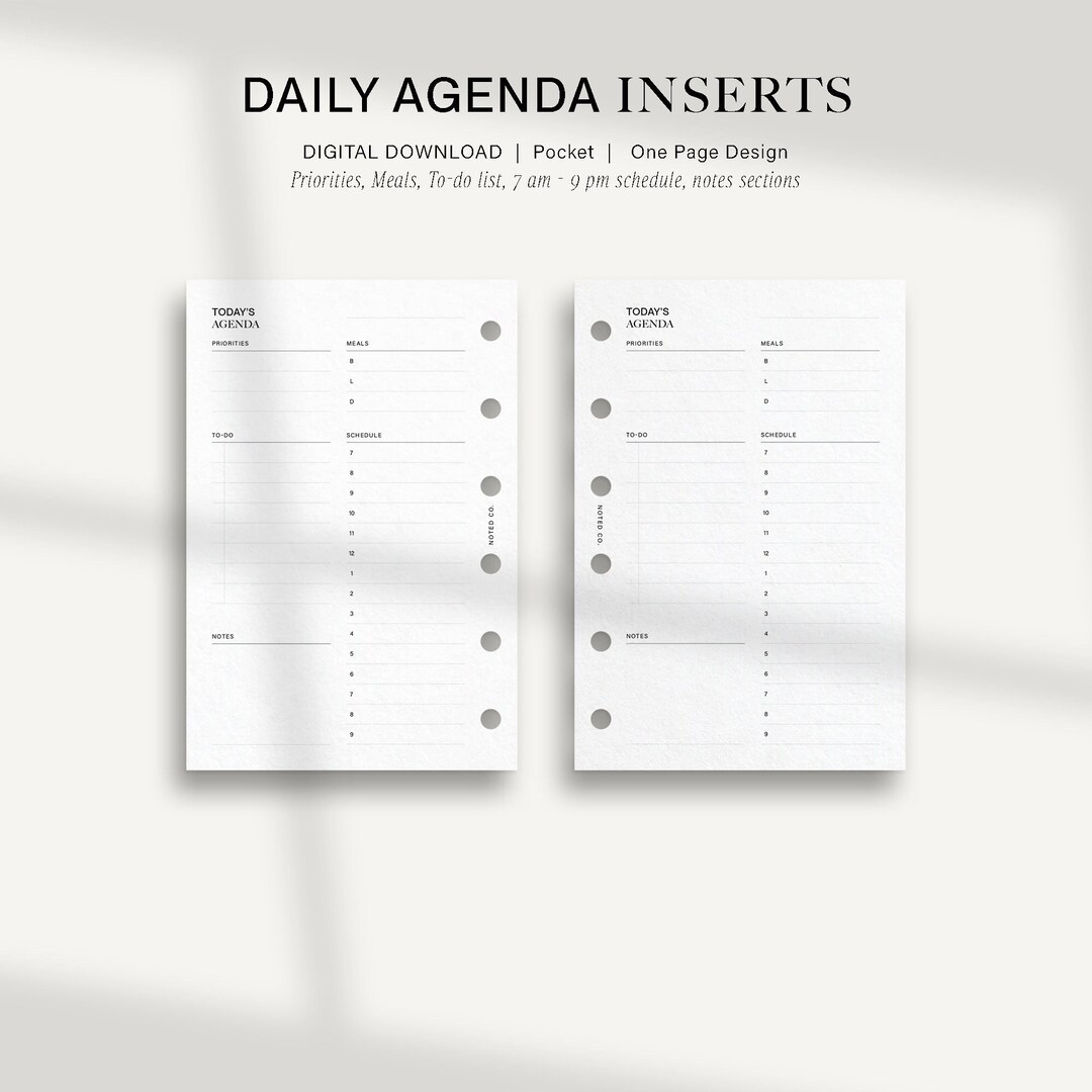 Printable Pocket Planner Inserts for Daily Planning Daily Agenda ...