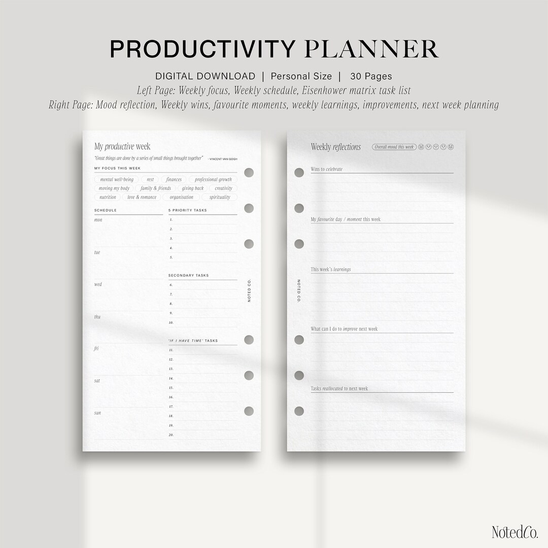 Printable Personal Weekly Productivity Planner Inserts Weekly Planner ...