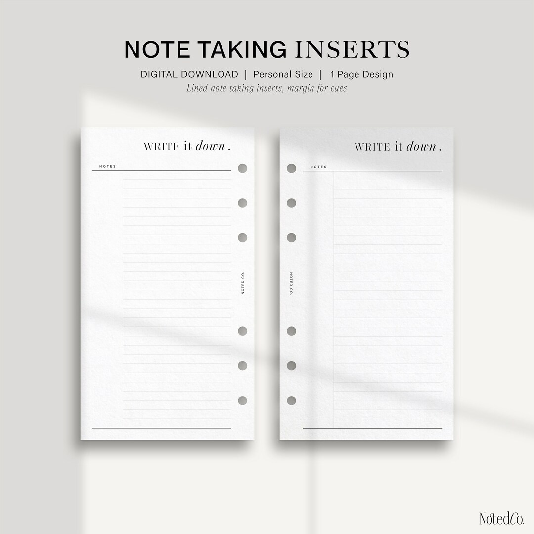 Lined Note Taking Printable Personal Planner Inserts Meeting Note ...