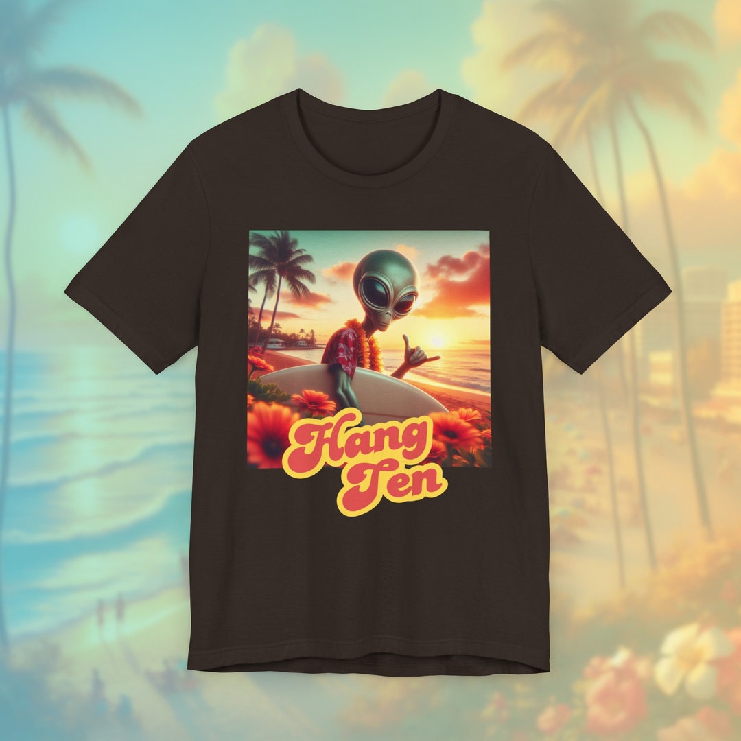 Surfer Alien Hang Ten Shaka Sign Men's Short Sleeve Tee Hang Loose ...