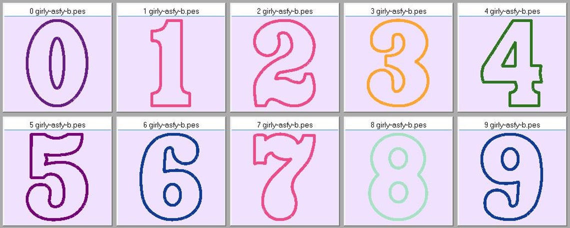 NUMBER Set 0-9 Girly PLAIN Birthday Applique 4x4 & 5x7 - Etsy