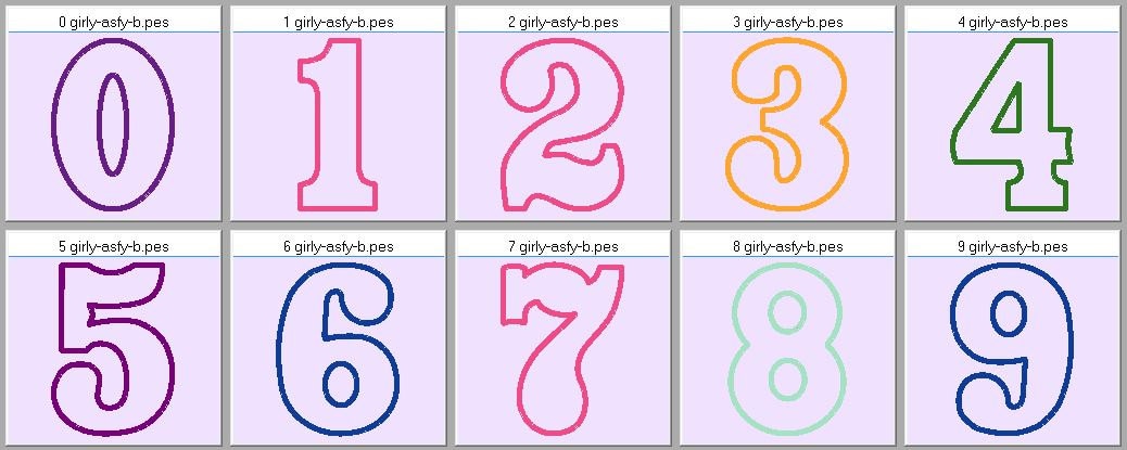 NUMBER Set 0-9 Girly PLAIN Birthday Applique 4x4 & 5x7 ~ Instant ...