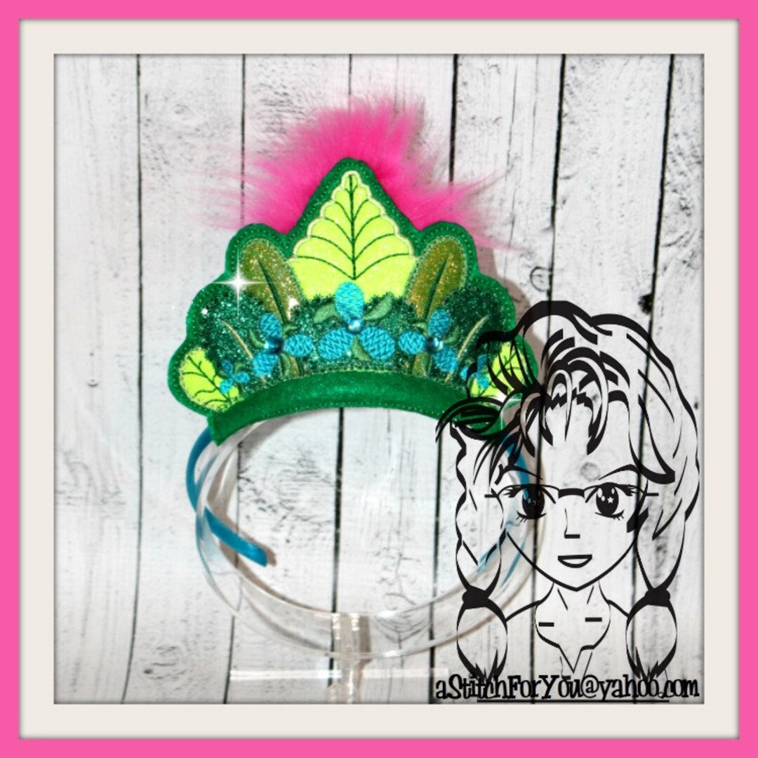 Troll Green Pink Princess Crown ~ in the Hoop ~ Instant Download Design ...