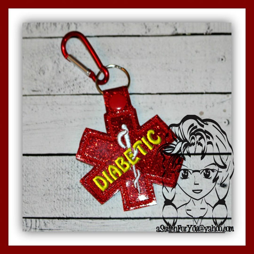Medical DIABETIC Alert Key FOB Key Ring Snap Tab ~ in the Hoop ...
