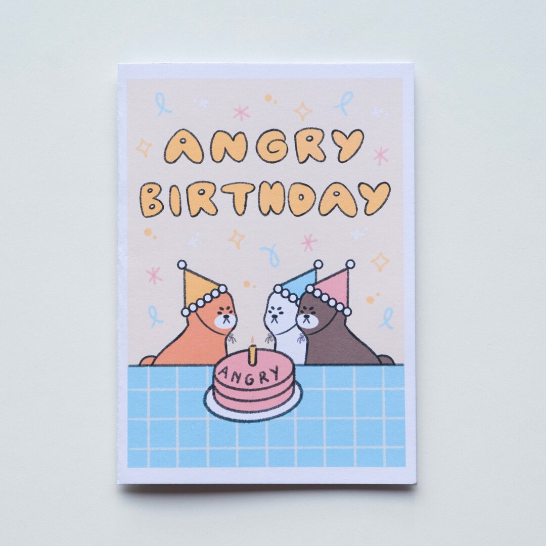 Angry Birthday Card Cute A6 Card opens to A5 by Angry Shiba Shop - Etsy