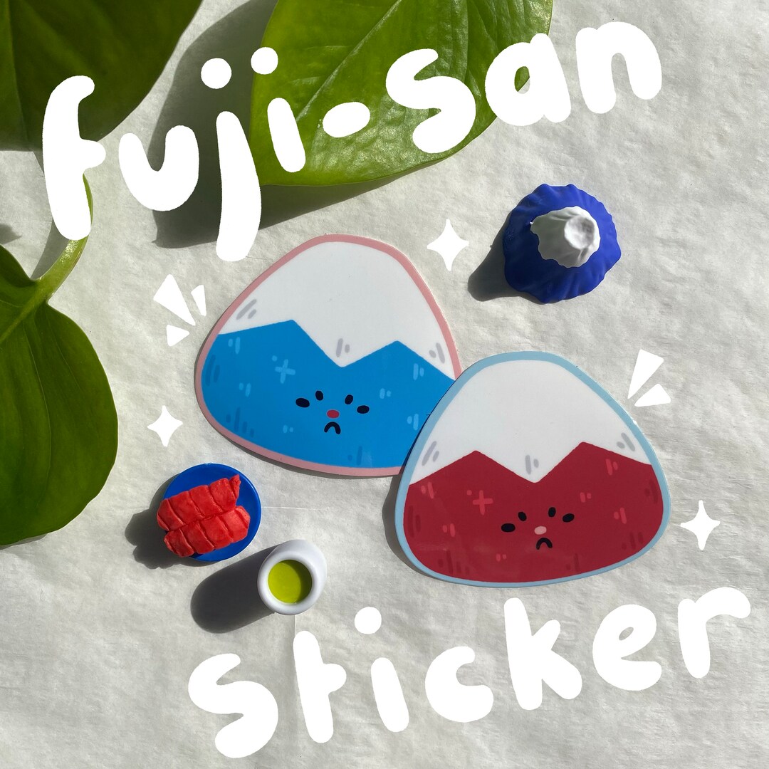 Cute Mt Fuji Japan Inspired Laminated Glossy Vinyl Sticker Angry Shiba ...