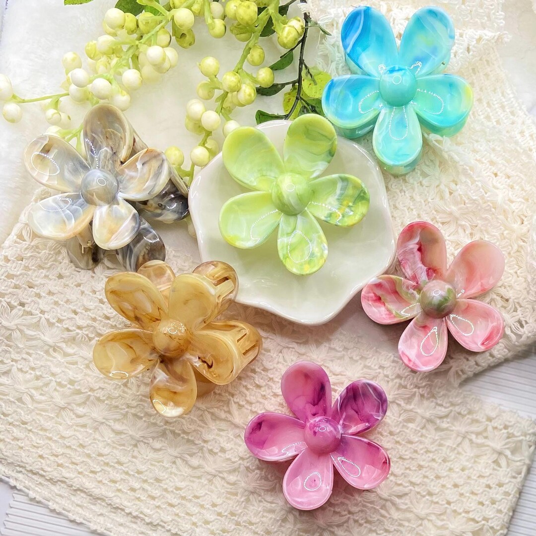 Marble Color Flower Hair Claws| Colorful Hair Claws for Women|hair Pins ...