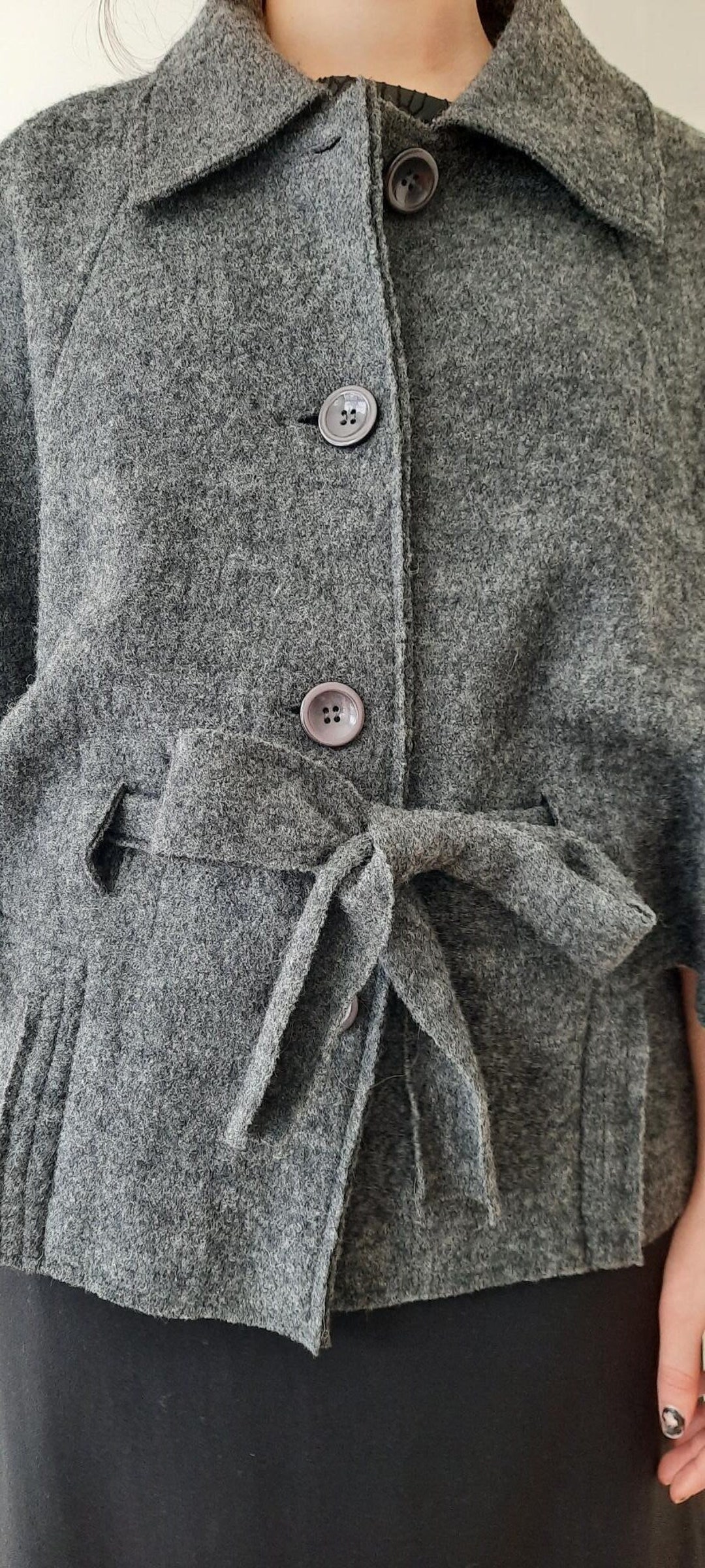 Vintage Button Front Cape Coat With Collar and Belt Boiled Wool in ...