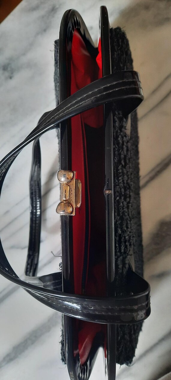 Vintage 1950s Black Faux Patent leather Raffia Sprin… - Gem