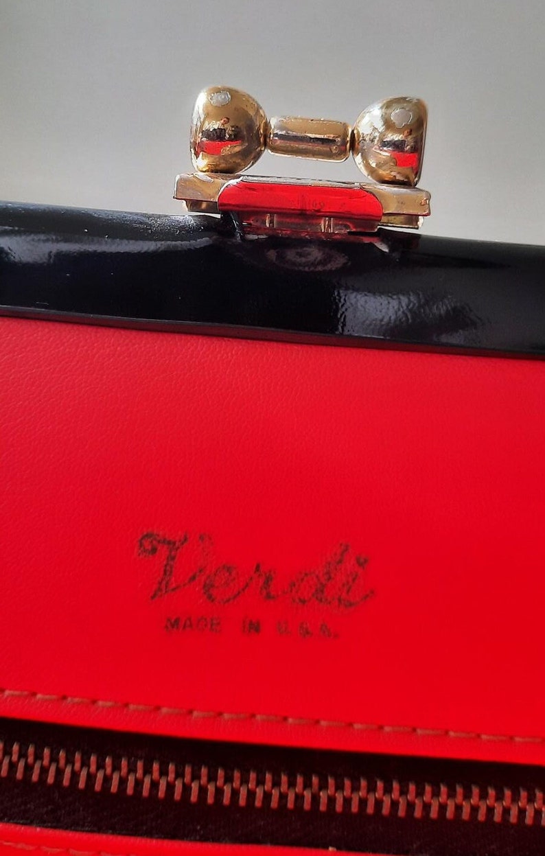 Vintage 1950s Black Faux Patent Leather Raffia Spring Summer Kelly ...