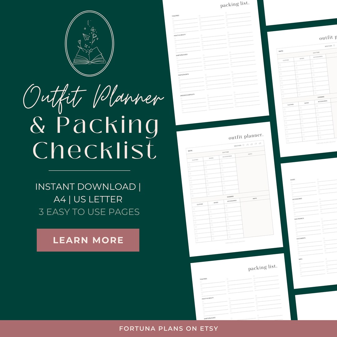 Travel Outfit Planner Printable Daily Outfit Planner for Business Trip ...