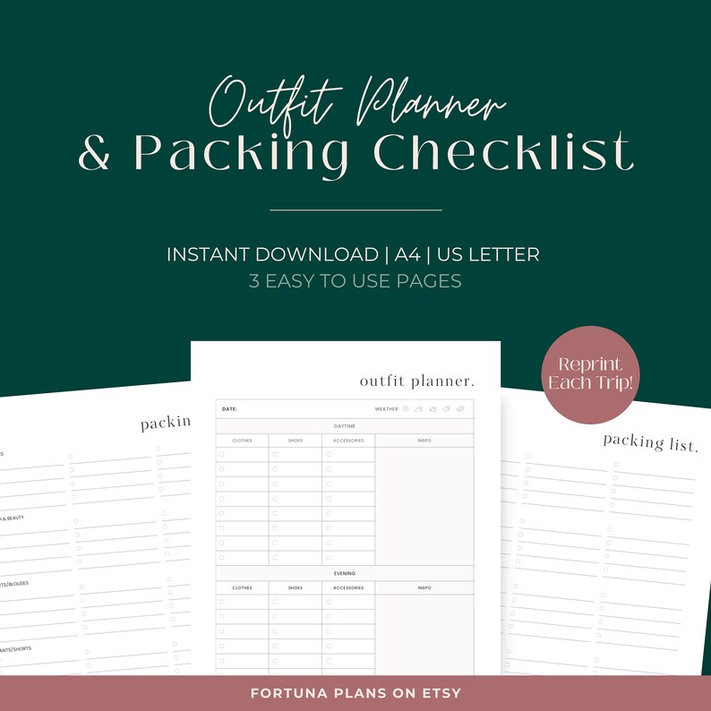 Travel Outfit Planner Printable | Daily Outfit Planner for Business ...