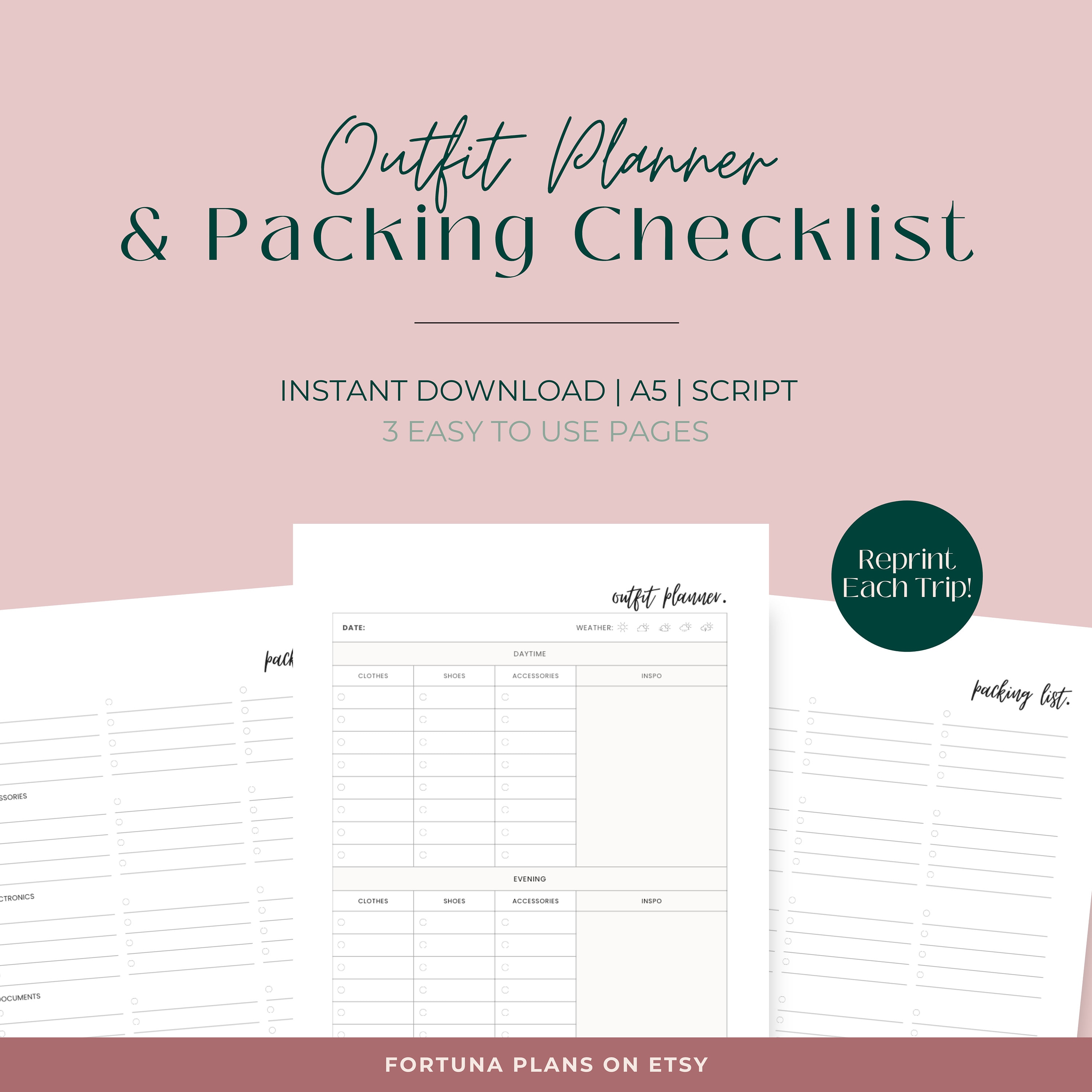 Travel Outfit Planner Printable | Daily Outfit Planner for Business ...