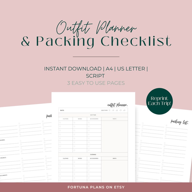 Travel Outfit Planner Printable Daily Outfit Planner for Business Trip ...