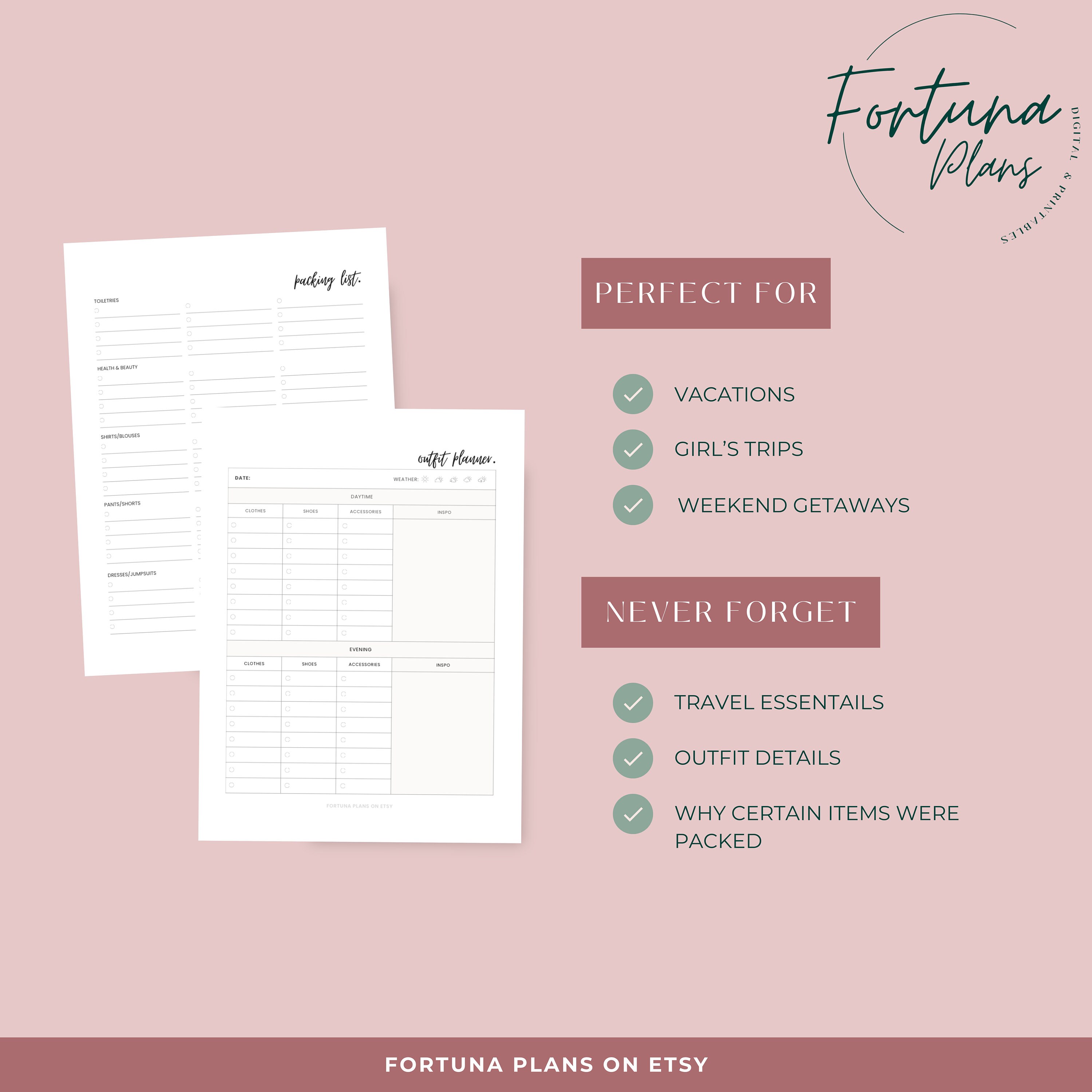 Travel Outfit Planner Printable | Daily Outfit Planner for Business ...