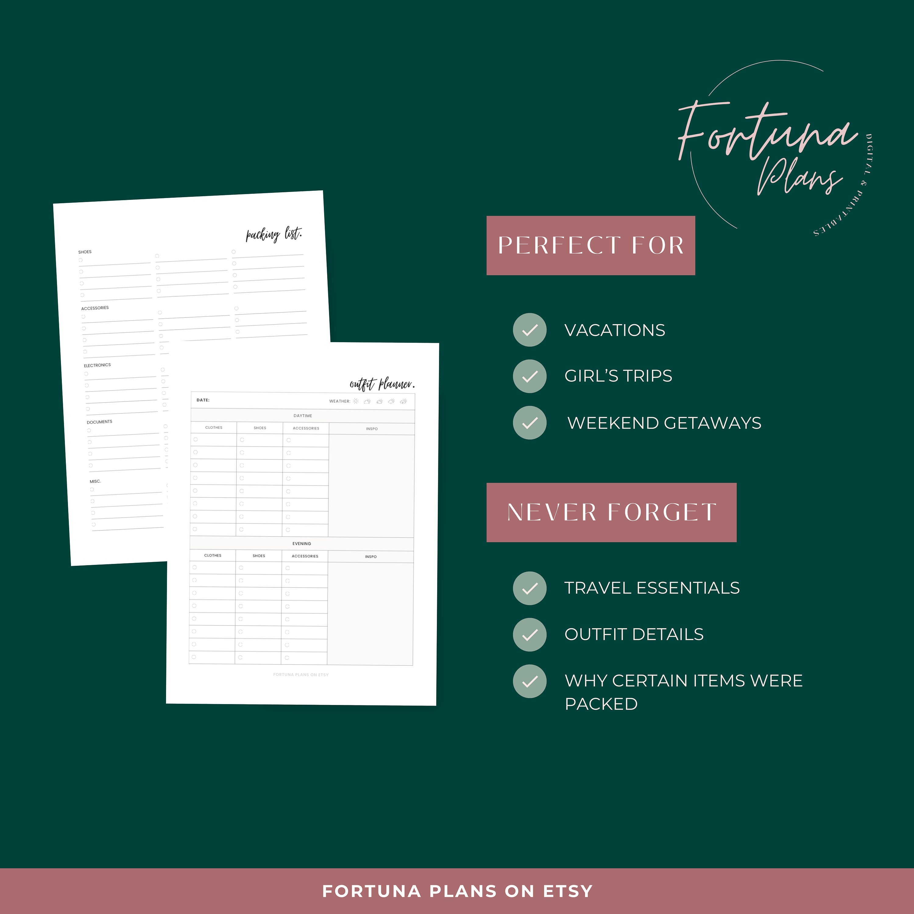 Travel Outfit Planner Printable Daily Outfit Planner for Business Trip ...