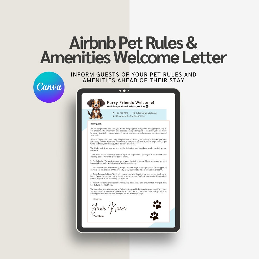 Airbnb Pet Rules Printable Letter Template for Airbnb Host - Etsy