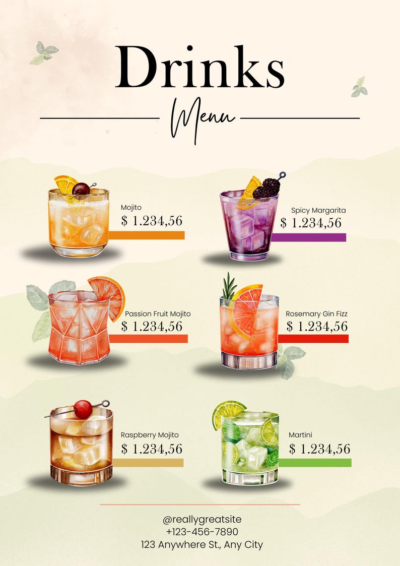 Editable Menu Template for Canva, Digital Restaurant Menu Flyer, Food ...