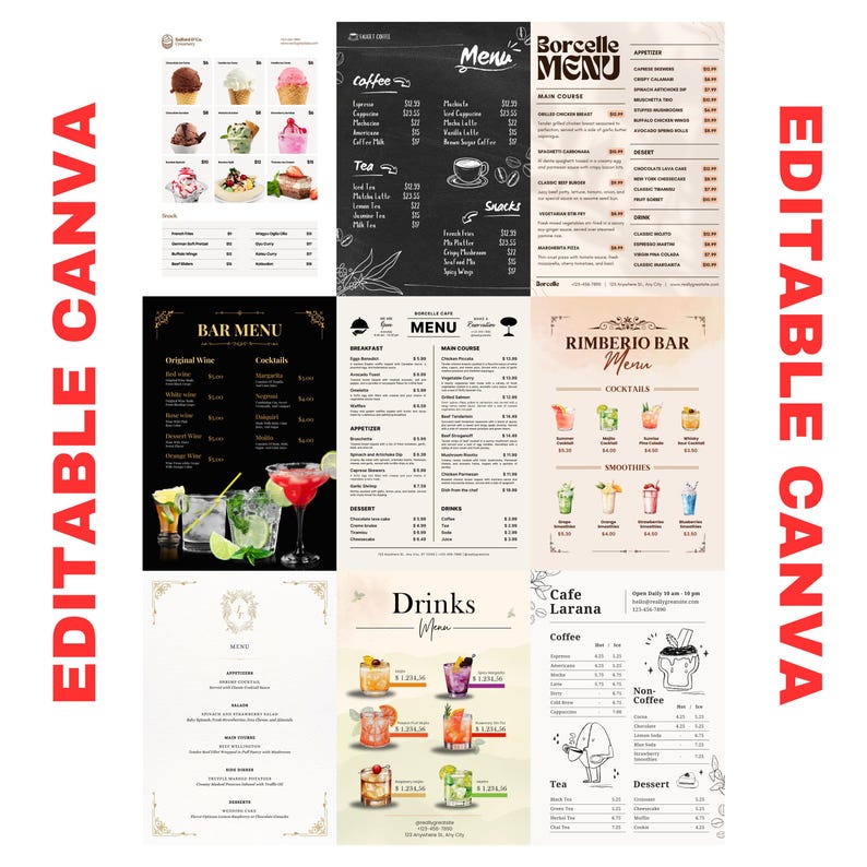 Editable Menu Template for Canva, Digital Restaurant Menu Flyer, Food ...