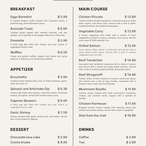 Editable Menu Template for Canva, Digital Restaurant Menu Flyer, Food ...