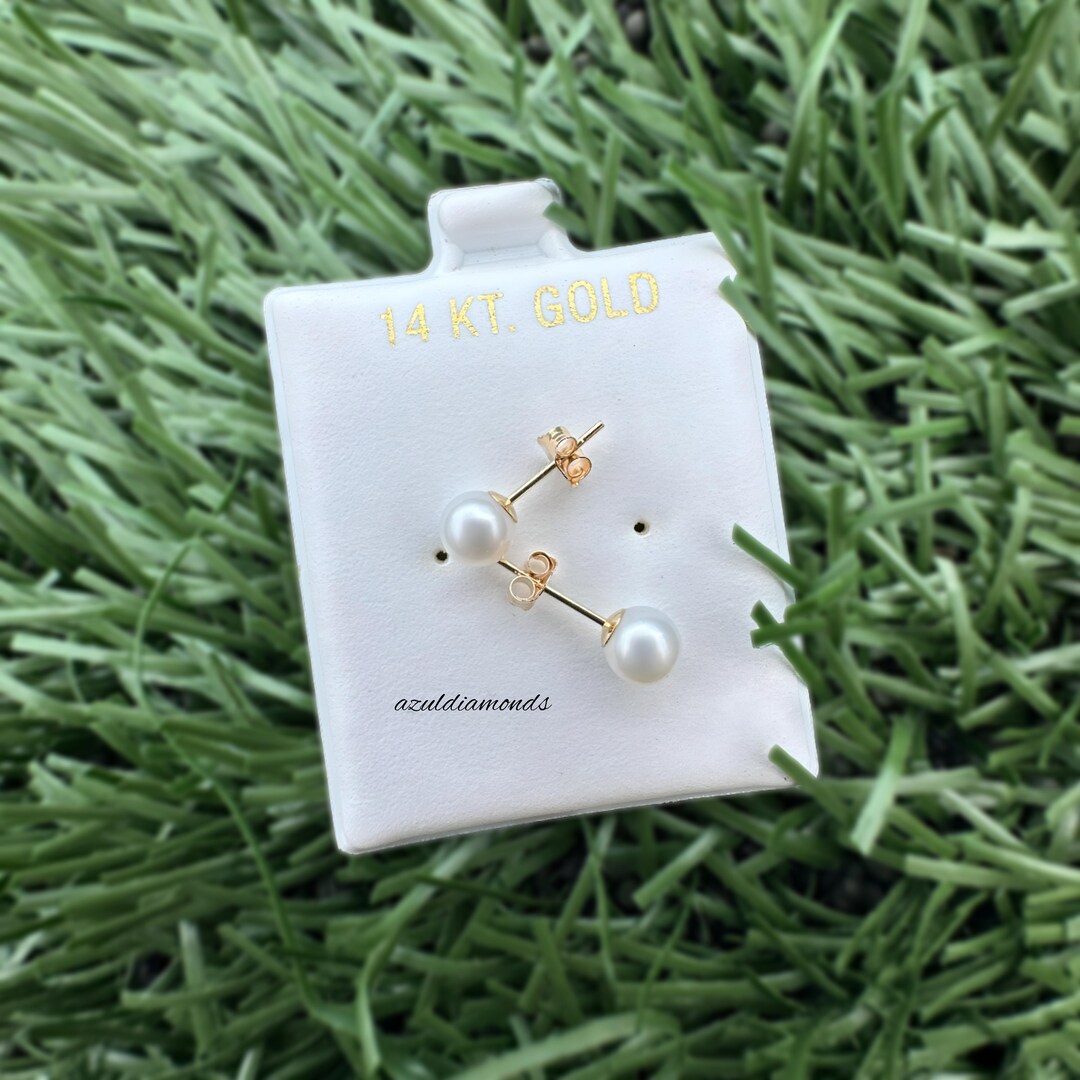 14K Solid Gold Pearl Push Back Studs• 14K Pearl Studs• Pearl Studs•14k ...