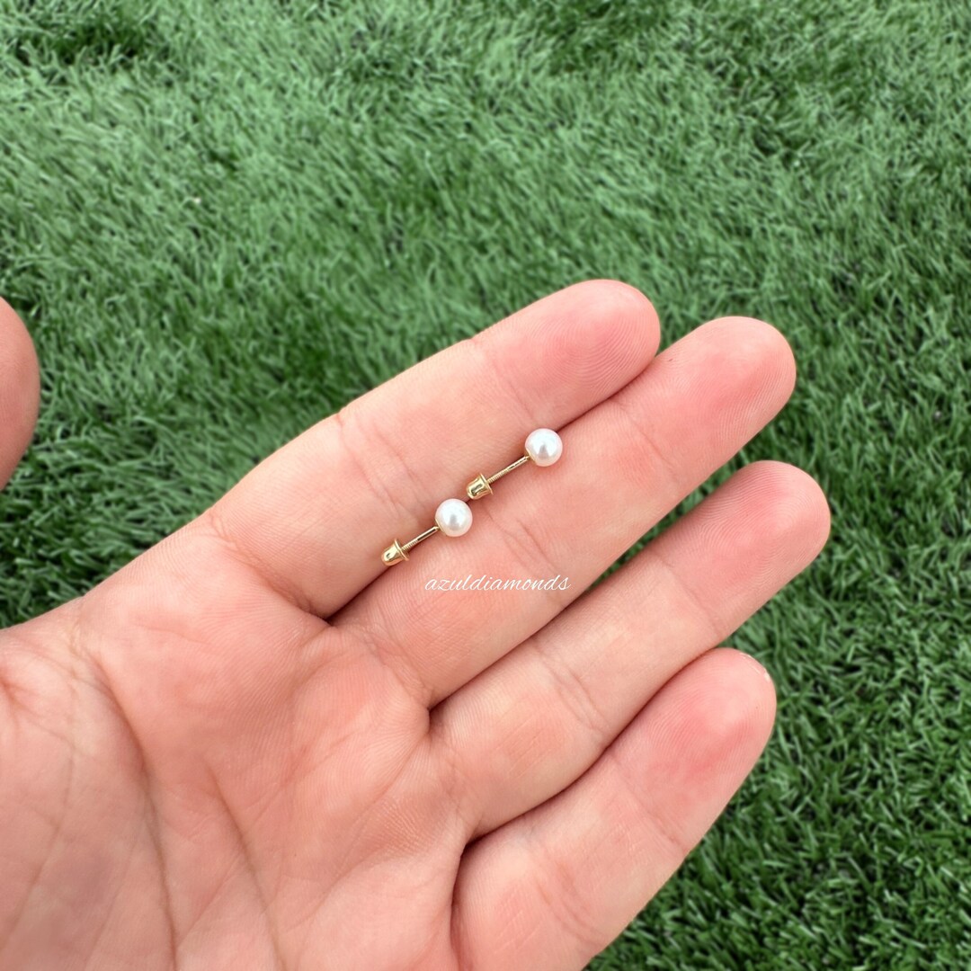 14K Solid Gold Pearl Baby Back Studs• 14K Pearl Studs• Pearl Studs•14k Pearl Studs in All Sizes ...