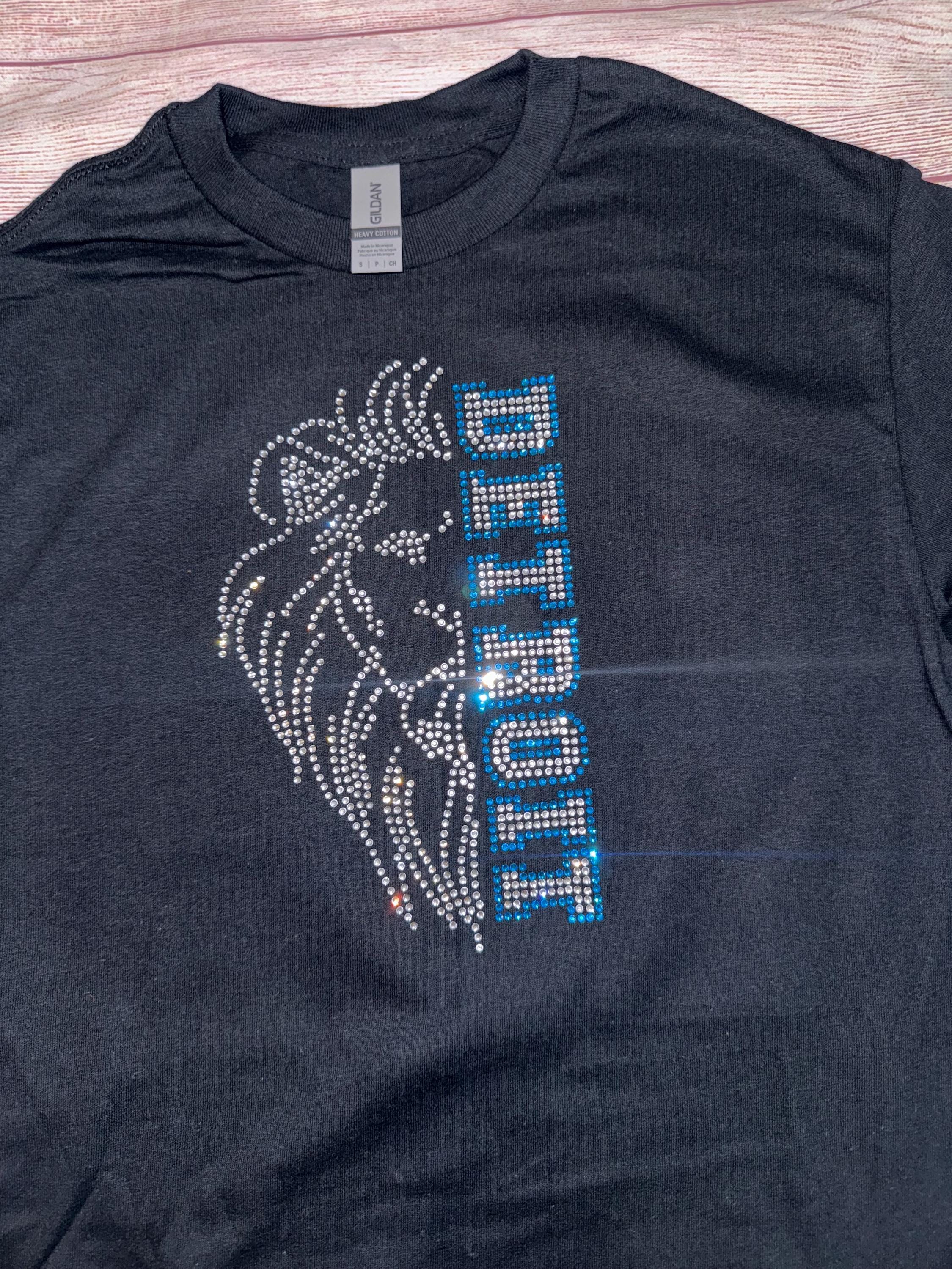 Detroit Bling Top, Lion Bling Tshirt, Lion Bling Shirt, Lion Rhinestone ...