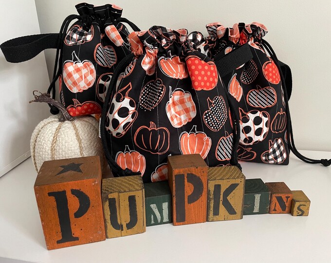 Fall Halloween Drawstring Project Bag, Quilted Bag, Small, Medium ...