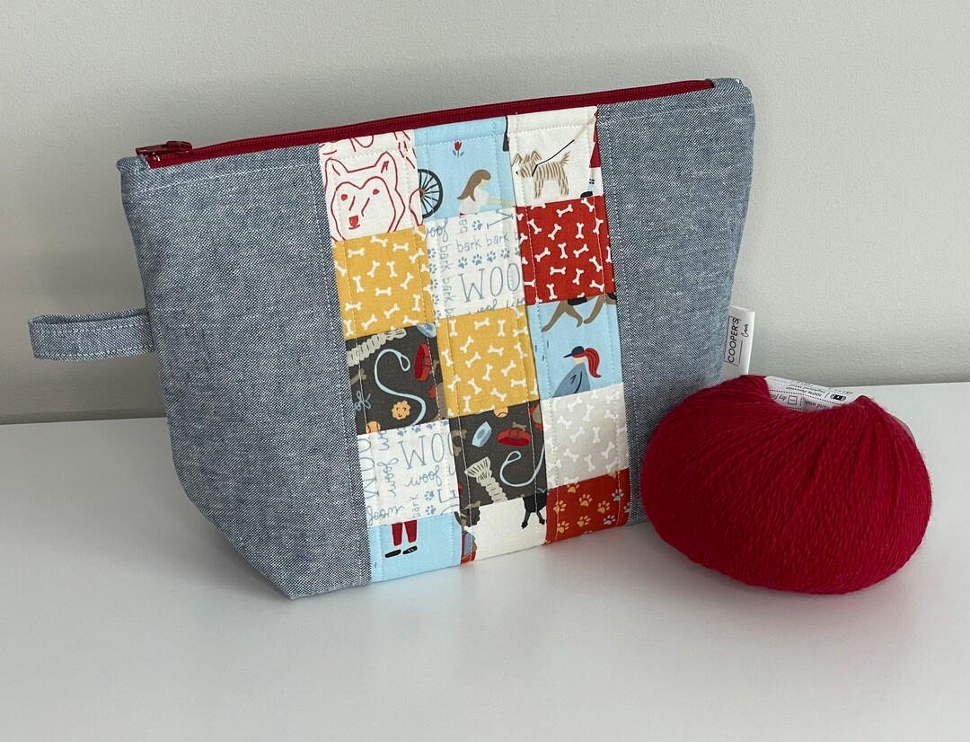 Small Knitting Project Bag, Crochet Project Bag, Quilted Bag, Dogs ...