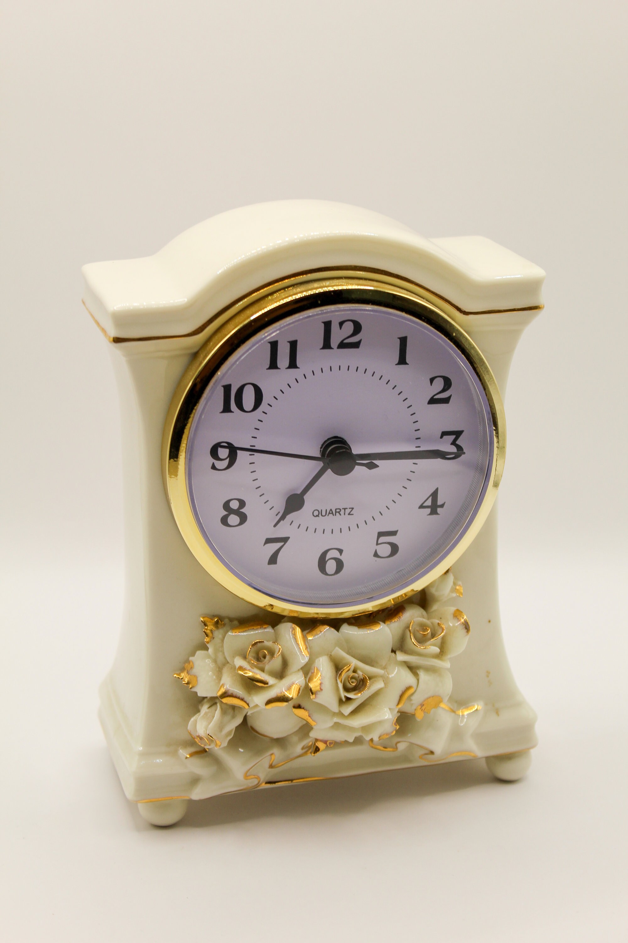 Vintage White and Gold Floral Clock - Etsy