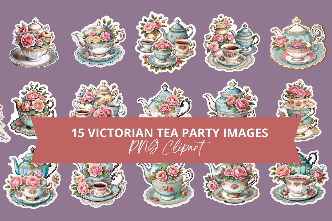 15 Elegant Victorian Tea Party Clipart, Antique Teaware PNG Images ...