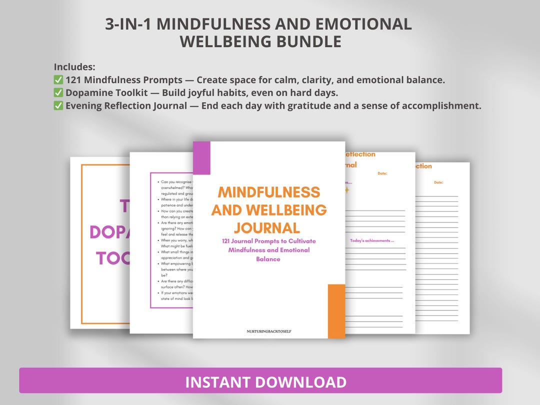 121 Mindfulness and Emotional Wellbeing Journal Prompts, Self-discovery ...