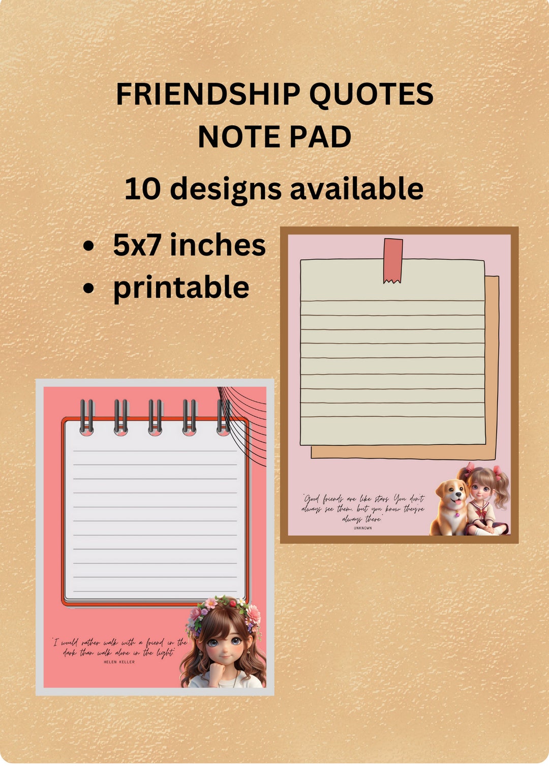 Friendship Quote Memo Pad Printable Memo Sheets Cute Printable Notepad ...