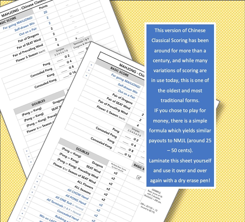 Scoring Sheet - Classical Chinese Mahjong - Etsy