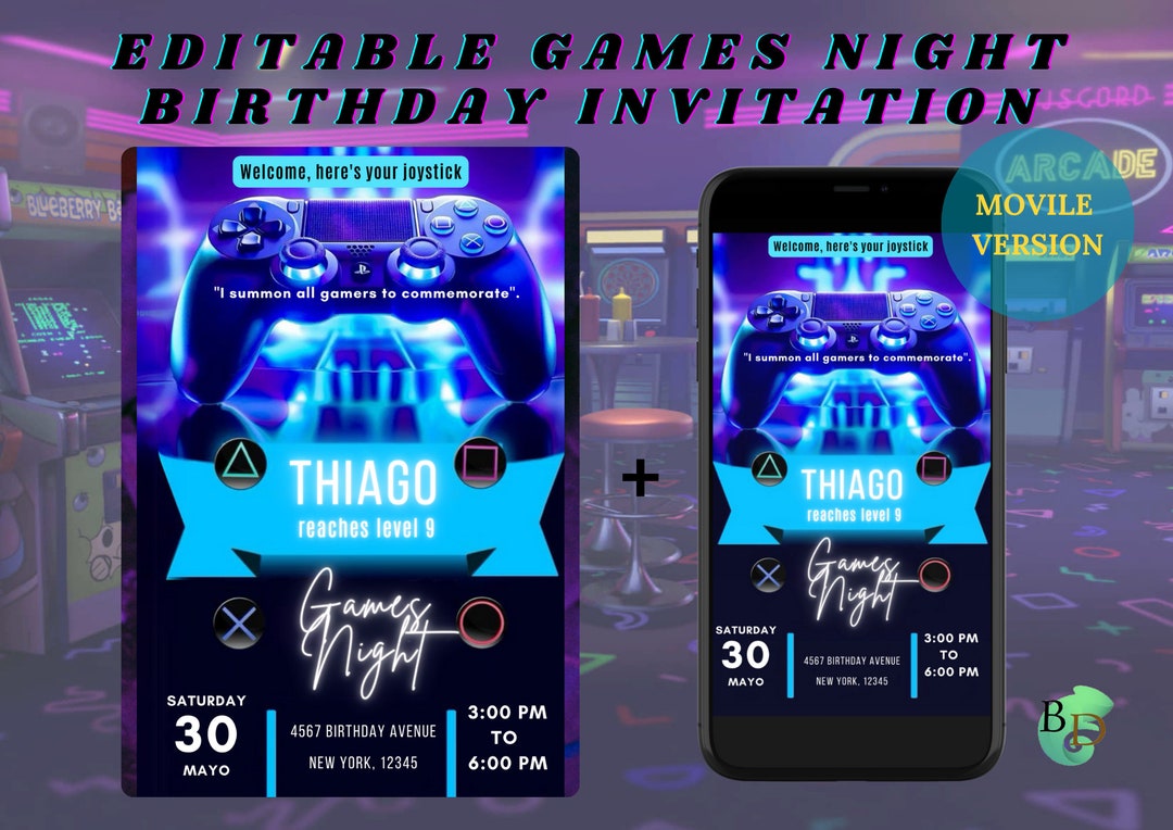 Editable Gamer Birthday Invitation Template Host an Epic Video Game ...