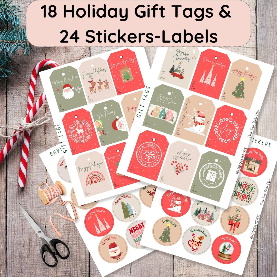 Christmas Holiday Gift Tags Labels Stickers Printable Instant Download ...