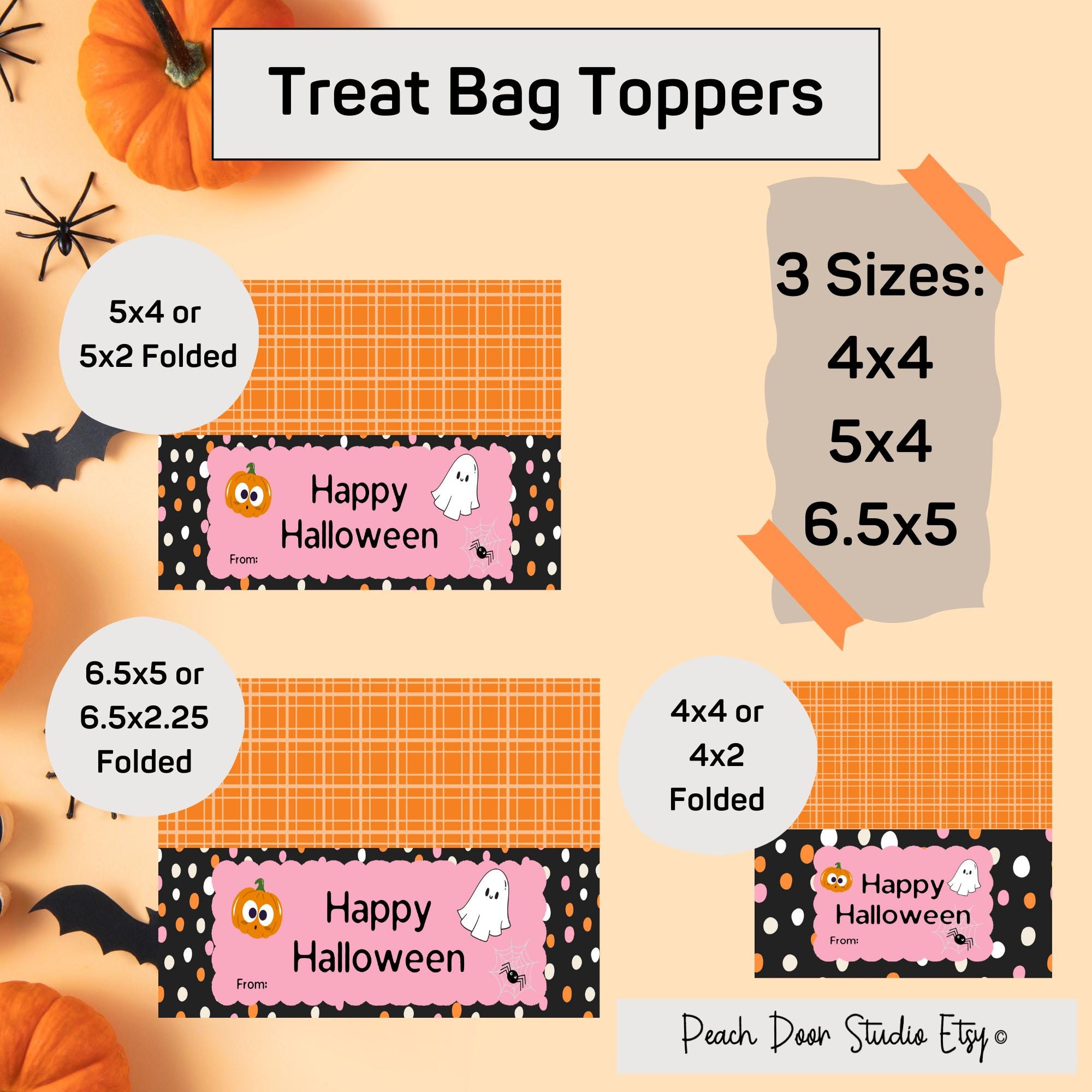 Printable Happy Halloween Cute Ghosts Pumpkins Spiders Dots Orange ...
