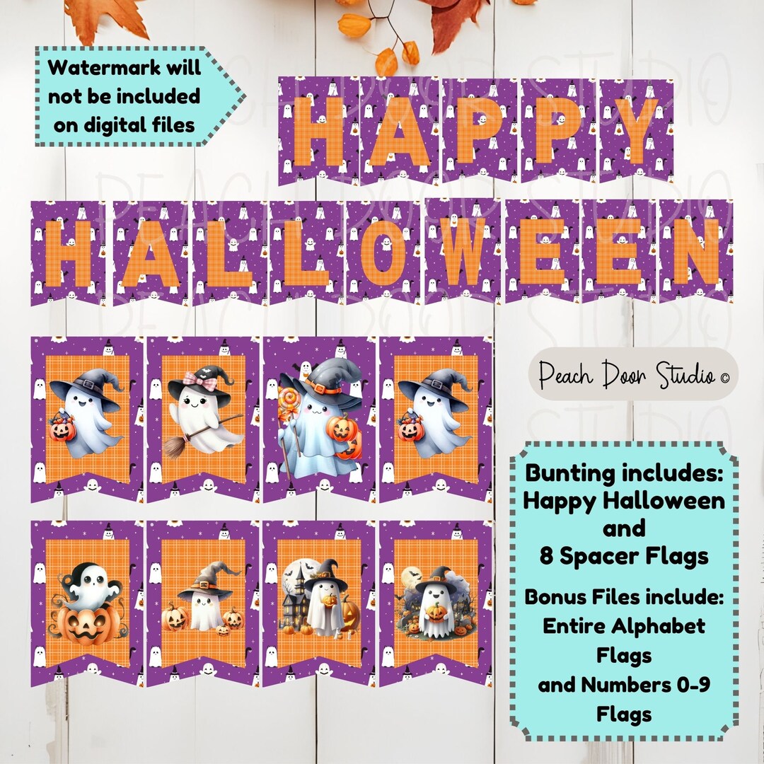 Happy Halloween Banner, Halloween Decorations, Garland, Flags, Ghosts ...