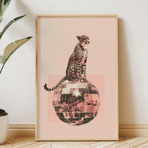 Cheetah Disco Ball Poster,disco 70s Print,funky Retro Cheetah Wall Art ...