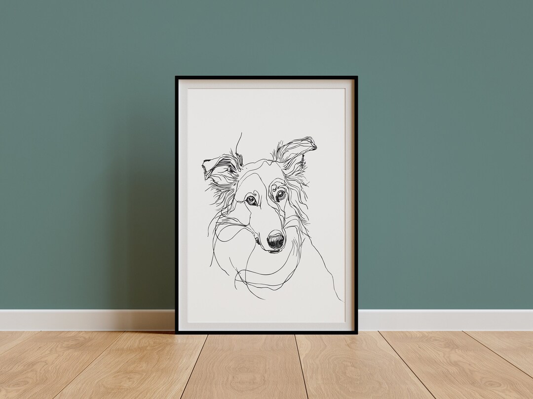 Rough Collie Wall Art Print, Minimal Line Drawing Poster, Ugly Bad ...