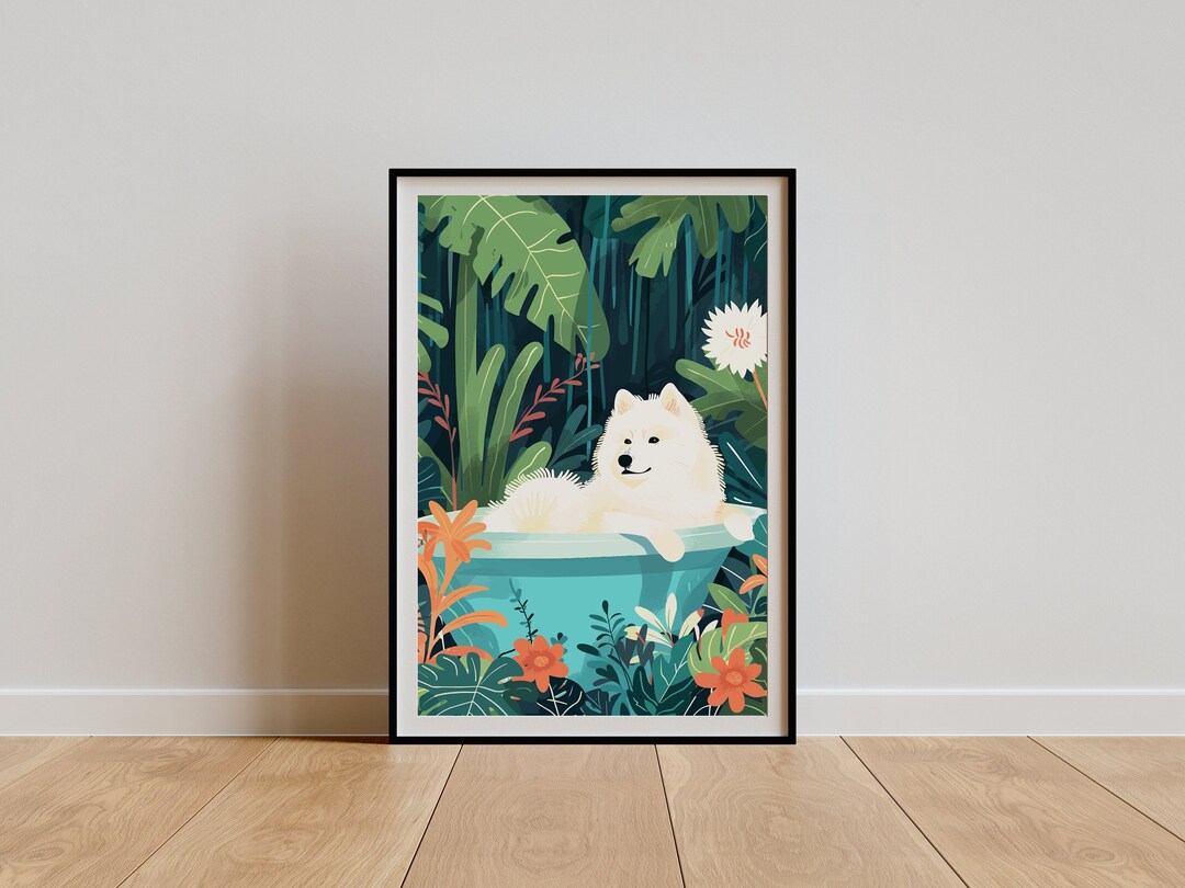 Samoyed Wall Art Illustration, Cute Funny Mom Owner Gift, Boho Jungle ...